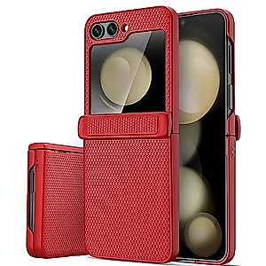 Vihibii for Samsung Galaxy Z Flip 5 Case with Hinge Protection & Back Screen Protector, Slim Fit Stylish Non-Slip Texture Shockproof Rugged Phone Cover Case for Samsung Galaxy Z Flip 5 5G 2023, Red