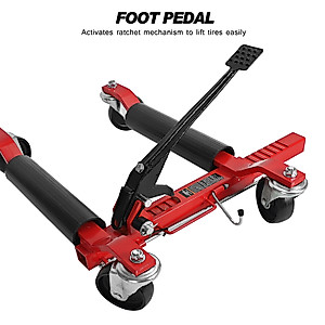 BLACKHORSE-RACING Wheel Dolly Car Skates Mechanic Vehicle Positioning Tire Jack Ratcheting Foot Pedal Lift Car Wheel Dolly Heavy Duty, 1250lbs, 4-Pack