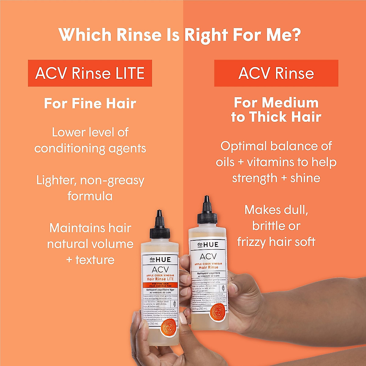 dpHUE Apple Cider Vinegar Hair Rinse Lite, 8.5 oz - Shampoo Alternative, Scalp Cleanser & Post Workout Rinse - Won’t Weigh Fine Hair Down - Removes Buildup & Sweat