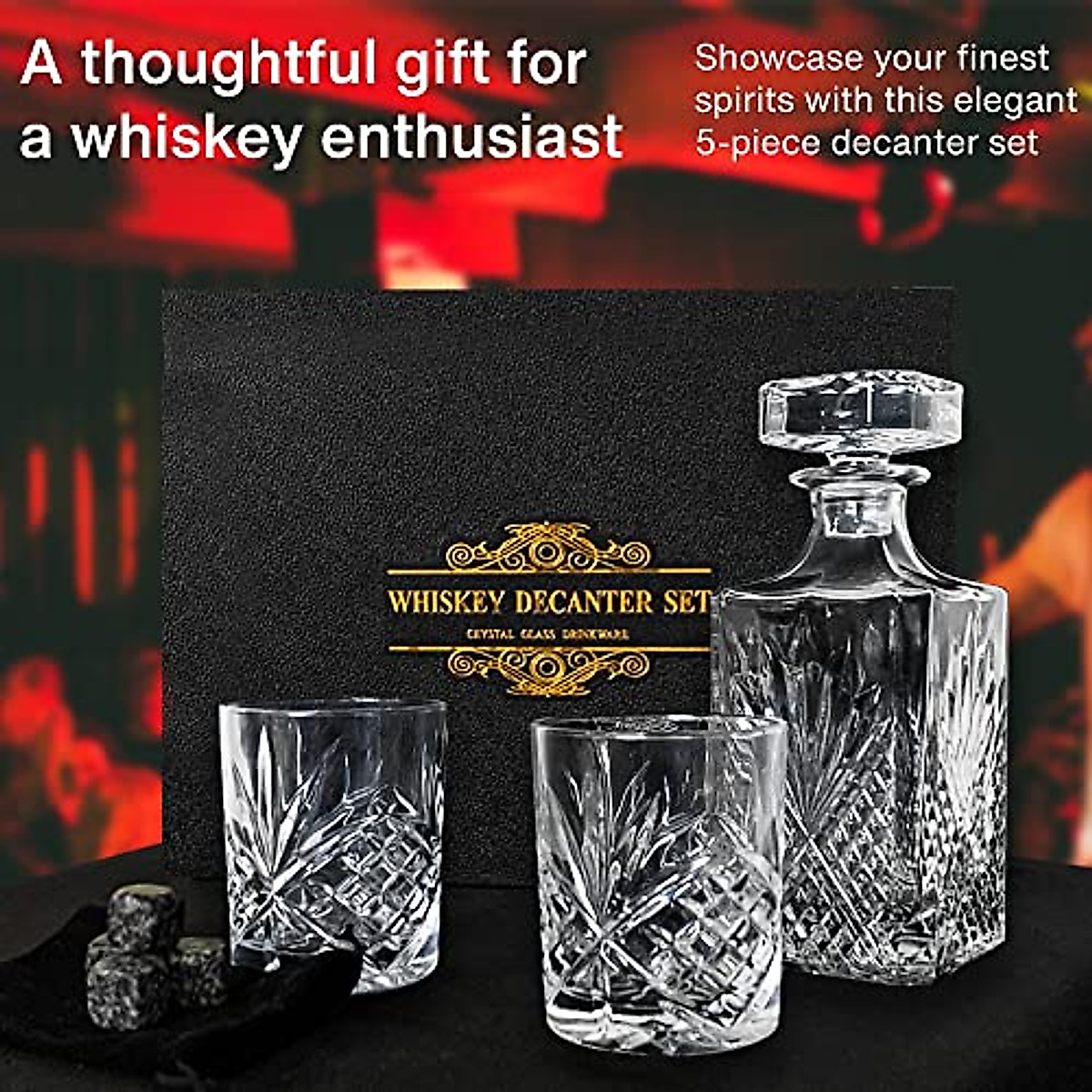 CHRHZN Whiskey Decanter Set - Gifts for Men Crystal Bourbon Decanter Set, Scotch Decanter Set,Whiskey Decanter with 2 Glasses in Gift Box, Gifts for Fathers, Brothers, Bosses, Husbands