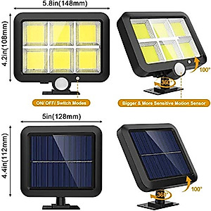 120 COB LED Solar Street Light Remote Control Outdoor Motion Sensor Solar Wall Light Flood Light Lamps for Street Path Garden Patio Steps 2pcs (120COB LED)