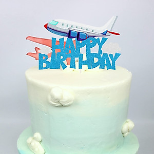 LECAKTO Airplane Birthday Cake Topper,Airplane Travel Themed Birthday Party Decorations for Kids Birthday Party,Kids Plane Theme Party Baby Shower