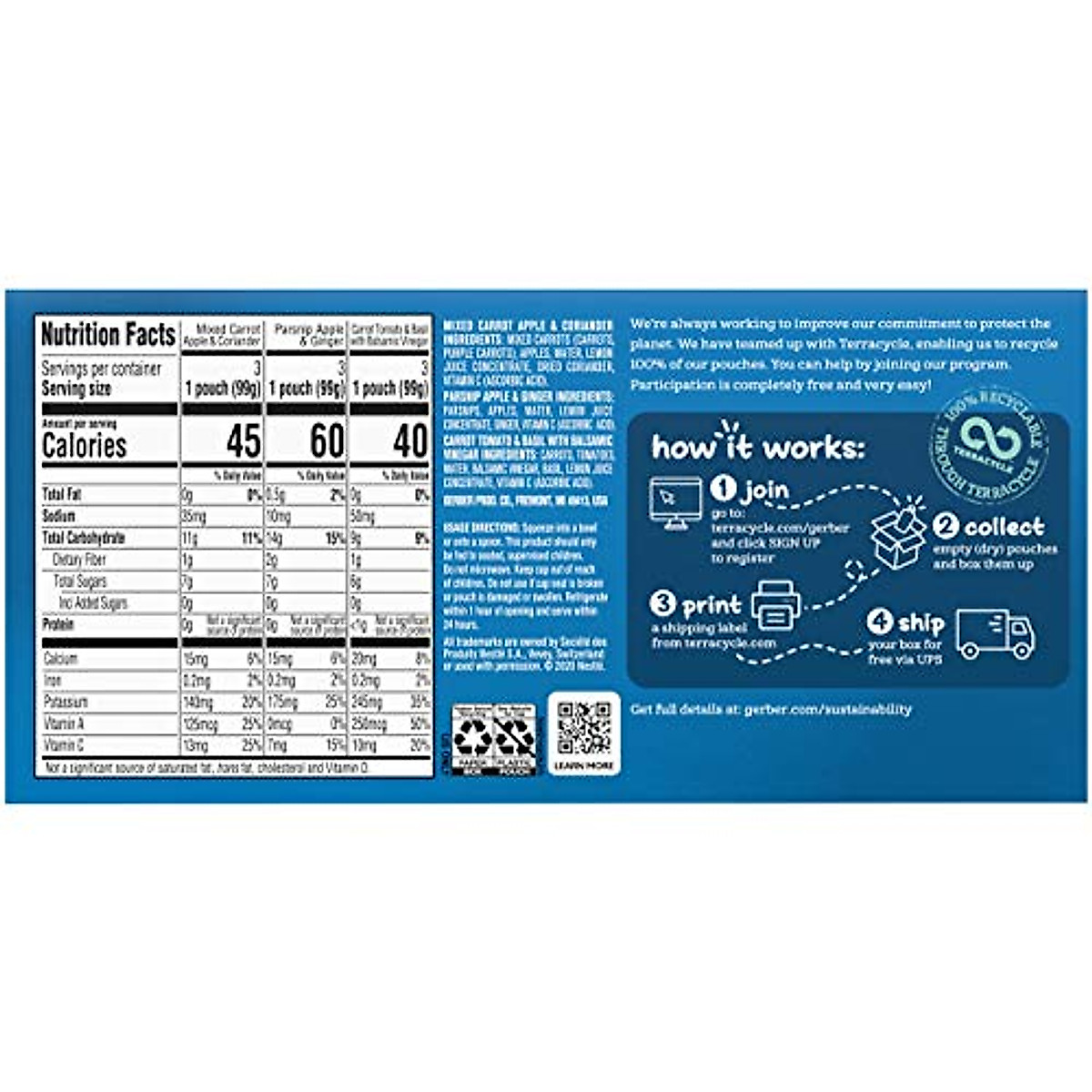 Gerber Natural Veggie Power Baby Food Pouch Variety Pack, 1.96 LB