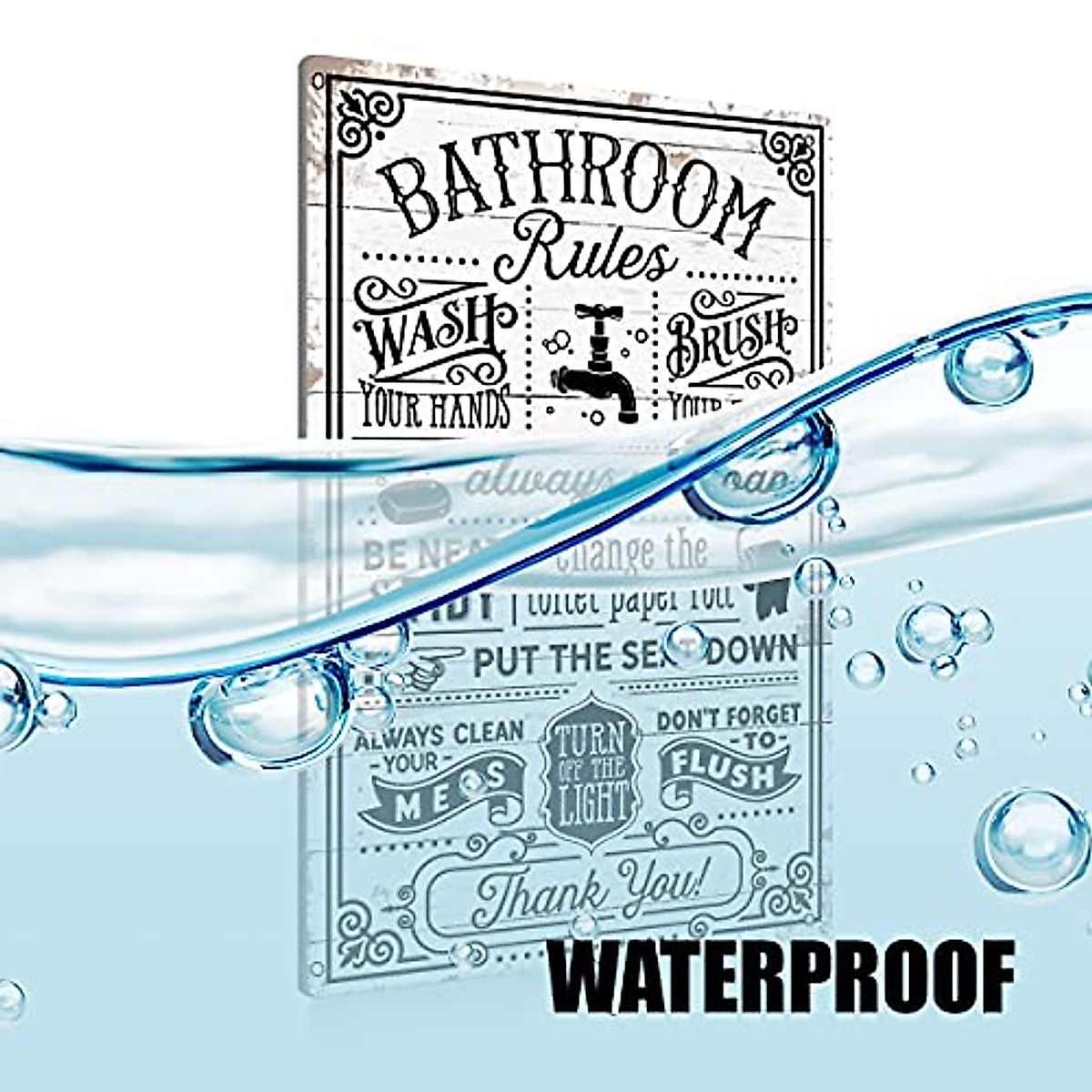 BEASTZHENG Funny Bathroom Rules Metal Tin Sign Wall Decor - Farmhouse Bathroom Quote Tin Sign for Toilet Restroom Washroom Home Decor Gifts