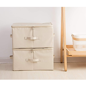 iwill CREATE PRO Collapsible Rigid Storage Bins with Lid, Shelves Clothes Storage Cubes, Tide Up Your Wardrobe, Beige, Set of 2