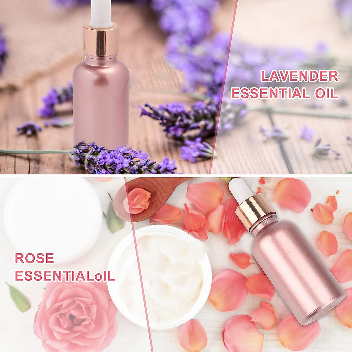 6 Pcs,10ml Coated Pink Glass Essential Oil Dropper Bottle,Empty Thick Glass Perfume Diffuser Vials With Glass Pipette&Rose-Gold Lid Travel Liquid Holder,Ray Protection Container-FREE 2 Funnel