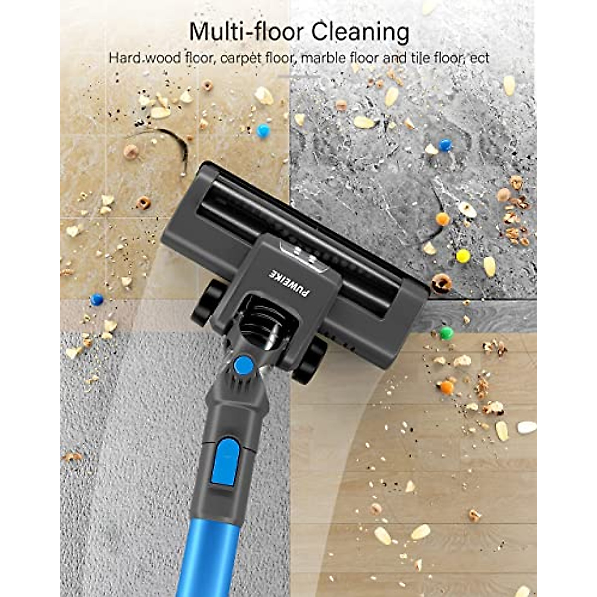 PUWEIKE Stick Vacuum Cleaner Cordless 23000pa Strong Suction Vacuum Cleaner with Bed Brush, Air Purification Pet Vacuum, Lightweight Handheld Vaccum for Car, Pet Hair, Carpet, Hard Floor