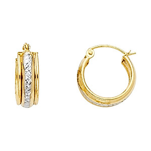 14k REAL Two Tone Gold 6mm Thickness Huggie Hoop Earrings (15mm Diameter)