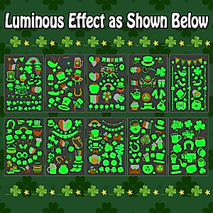 Partywind 200 Styles (10 Sheets) Glow St Patrick's Day Kids Temporary Tattoos, Saint Patricks Day Decorations Party Supplies Favors, Irish Tattoo Stickers with Shamrock for Kids