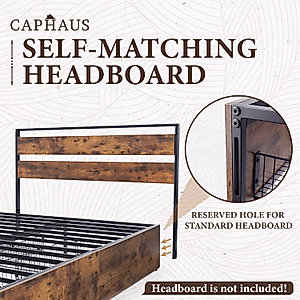 CAPHAUS Industrial Metal Storage Bed Frame with 4 Drawers, Mattress Foundation with Metal Slat Support, Space Saving Platform Bed Frame, Noise-Free, No Box Spring Needed, Queen Size, Rustic Oak Board