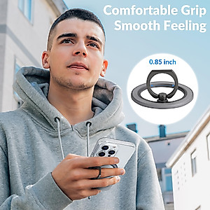 Magnetic Phone Ring Holder Compatible with MagSafe - metisinno Magnetic Phone Grip, Adjustable Finger Ring Grip and Stand, Remove for Wireless Charging Compatible, Black