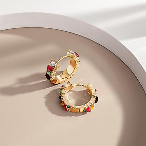 Colorful Hoop Earrings, Sparkly Crystal Cubic Zirconia Hoop Earrings for Women Hypoallergenic Small Huggies Hoop Earrings for Birthday Jewelry (Colorful)