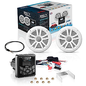 BOSS Audio Systems MCKGB450W.6 6.5 Inch Speakers & Marine Boat Gauge Stereo - Bluetooth Head Unit, No CD DVD Player, AM/FM Radio Receiver, NOAA Weather Band, IPX6 Weatherproof, USB