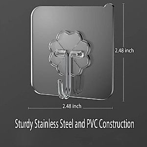 12 Pack Adhesive Wall Hooks for Hanging Heavy Duty 22 lbs Self Adhesive Sticky Hooks Coat Hooks Waterproof Transparent Hooks for Bathroom Shower Kitchen Keys Door/Office Utility Hook