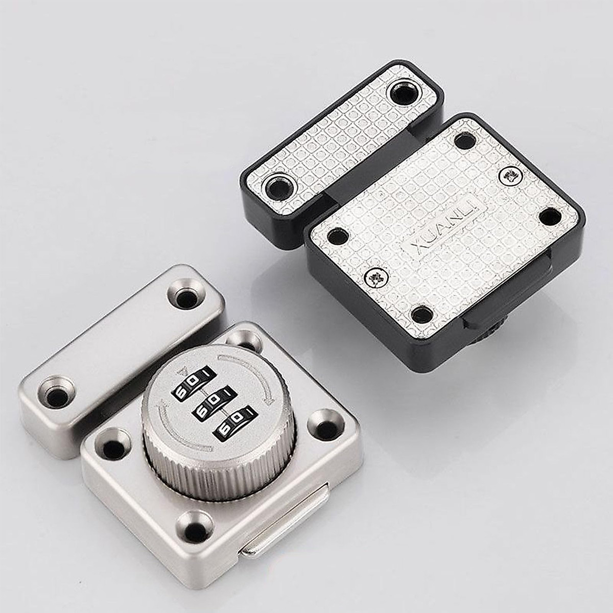 AMNGYOOK Keyless Cabinet Lock, Zinc Alloy 3-Digit Password Drawer Lock One-Way Door Latch for Cabinet, Drawer, Bathroom (Black)