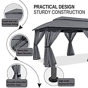 ABCCANOPY 10x20 Outdoor Gazebo - Patio Gazebo with Mosquito Netting, Outdoor Canopies for Shade and Rain for Lawn, Garden, Backyard & Deck (Dark Gray)