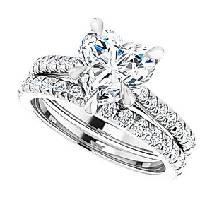 Solitaire Moissanite Engagement Ring Set, 2 CT Heart Cut Moissanite Diamond Bridal Wedding Ring Set for Women, Birthday Gift for Wife, VVS1 Colorless, 10K 14K 18K Solid Gold, 925 Silver