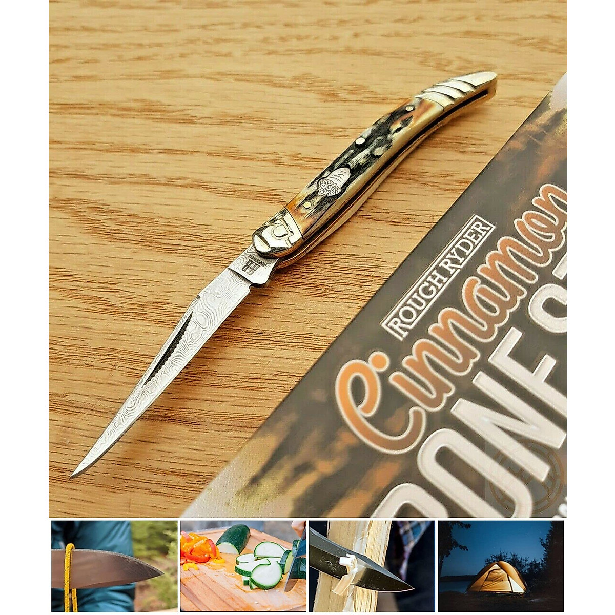 Toothpick Open Folding Pocket Knife Steel Clip Blade Stag Bone Handle Outdoor Survival Hunting Knife for Camping by Survival Steel