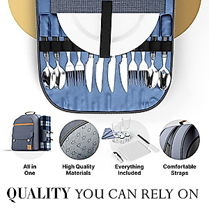 Savvy Comfort | Picnic Backpack Set for 4 with Large Cooler Backpack, Waterproof Picnic Blanket, Insulated Bottle Holder & Cutlery Set. Picnic Basket in a Backpack- for The Beach, Park, Date Night