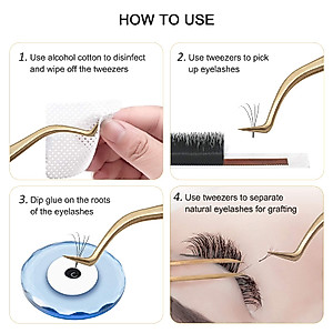 Volume Eyelash Extensions Tweezers Set 5 PCS,Stainless Steel Lash Tweezers Curved Precision Tweezers Application