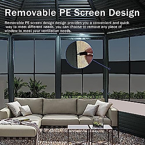 Domi 13x13FT Sunroom,Aluminum Solarium with Galvanized Steel Sloping Roof, Lockable Screen House, Moveable PC Screen&Sliding Door for Patio Deck Backyard Lawn