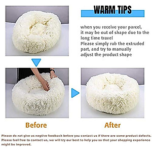 Calming Donut Bed - 23.6" Washable Fluffy Plush Dog Beds, Cozy Soft Anti Anxiety Cuddler, Indoor Pet Cushion with Waterproof Bottom for Small Medium Dogs and Cats