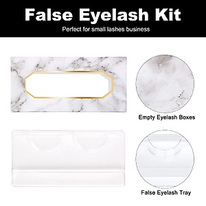 175 Pieces Lash Packaging Wholesale, Include 30 Empty Eyelashes Packaging Box, 30 False Lash Trays, 15 Eyelash Tweezers and 100 Eyelash Brush Mascara Wands Disposable (Marble)