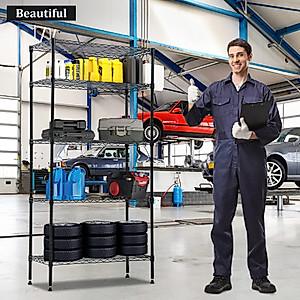 Wire Shelving Unit 5 Tier Shelving, Storage Unit Heavy Duty Metal Organizer Rack, Shelf Standing Without Wheels for Kitchen Bathroom Garage,14" D x 24" W x 60" L Black