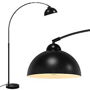 Modern 73" Arc Floor Lamp with Metal Hanging Dome Shade, Industrial Adjustable Over the Couch Stand Up Light, Marble Base Farmhouse Tall Task/Reading Standing Lamp for Living Room Bedroom Office Black