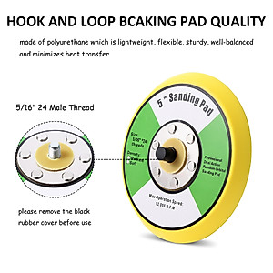 SHININGEYES 1Pcs 5in Hook and Loop Flexible Backing Pad, 5" Sanding Back Pad 5/16" 24 Thread for Air Orbital Sander and Pneumatic Polisher