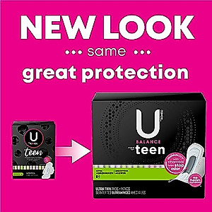 U by Kotex Balance Sized for Teens Ultra Thin Pads with Wings, Extra Absorbency, 56 Count (4 Packs of 14) (Packaging May Vary)