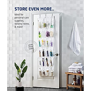 ZOBER Over The Door Shoe Organizer - 24 Breathable Pockets, Hanging Shoe Holder for Maximizing Shoe Storage, Accessories, Toiletries, Laundry Items. 64in x 18in (White, Clear)