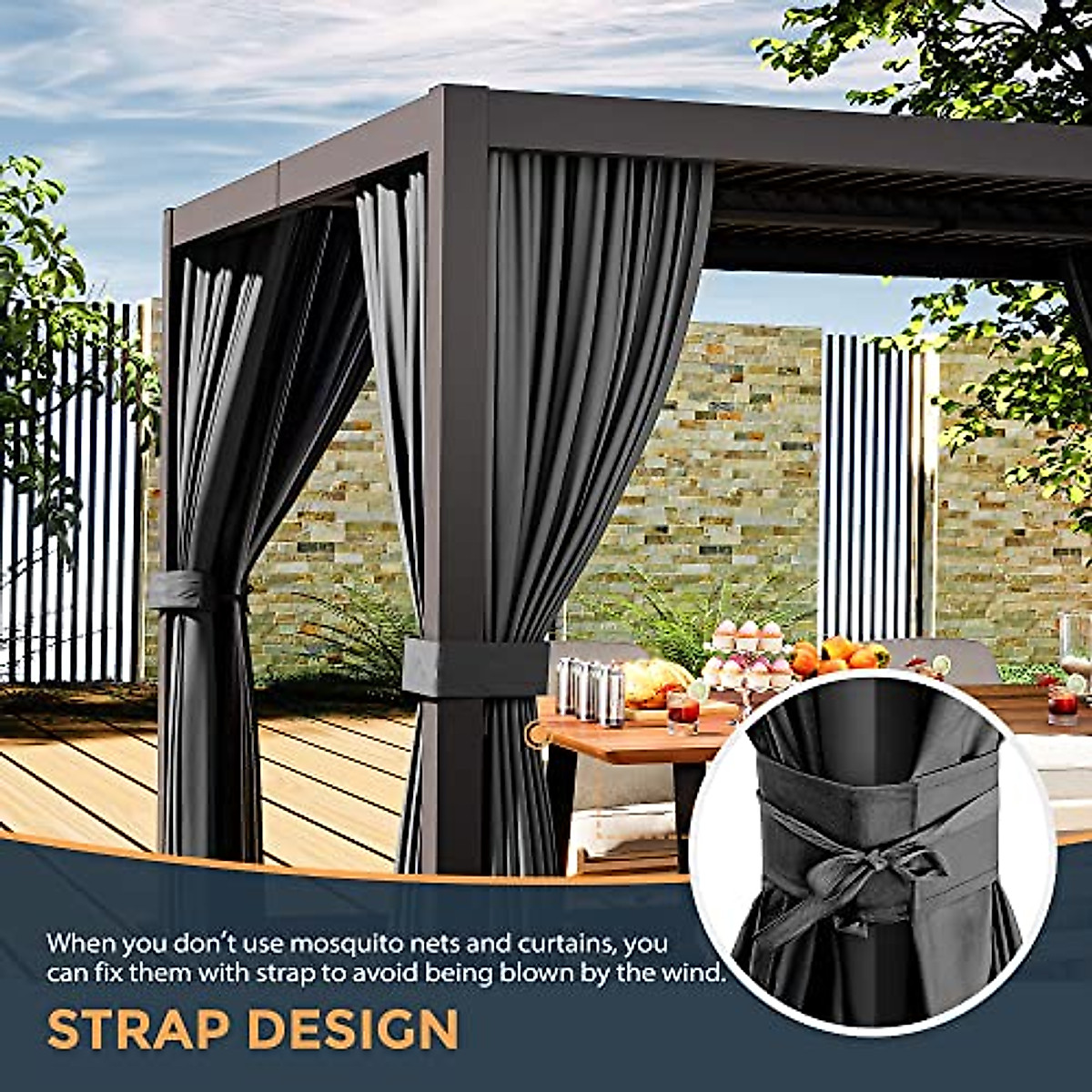 HAPPATIO Louvered Pergola 10x13 Outdoor Pergola, Metal Pergola with Adjustable Rainproof Roof, Patio Pergola with Curtains and Mosquito Nets, Aluminum Pergola for Patio, Backyard, Deck, Garden (Gray)