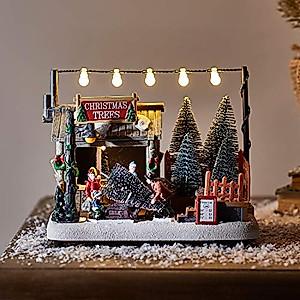 Lights4fun, Inc. Christmas Village Tree Farm Shop Pre-Lit LED Battery Operated Light Up Holiday Decoration