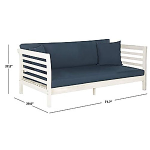 Safavieh Outdoor Collection Malibu Antiqued White/ Navy Acacia Wood Cushioned Daybed