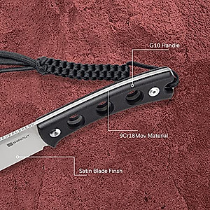 SENCUT Waxahachie Fixed Blade Knife, Full Tang Clip Point Satin 9Cr18MoV Blade with G10 Handle, Kydex Sheath, Waist T-clip for EDC Survival Hunting Camping Outdoor Everyday Carry SA11A