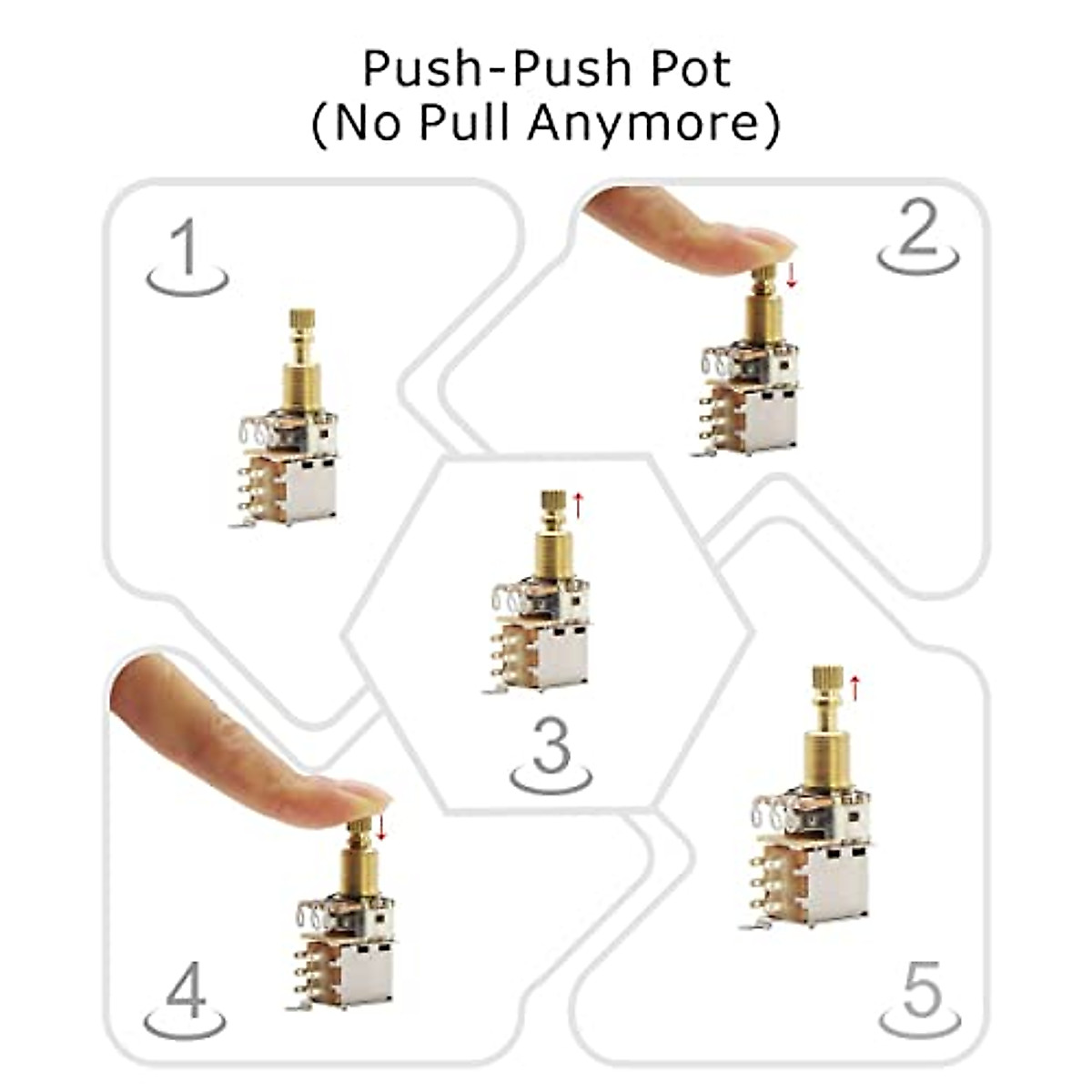 FLEOR 2pcs B500K Push Push Guitar Pots Linear Taper Potentiometers Long Copper Split Shaft