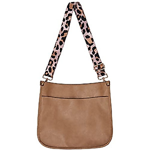 ERIHOP Crossbody Purse, Vegan Leather Cross Body Bag for Women, Top Zipper Closure Handbag with Interchangeable Leopard Strap, Khaki