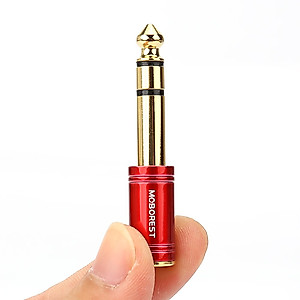 MOBOREST 1/4 Male to 1/8 Female Pure Copper Adapter, 6.35mm Stereo Male to 3.5mm Plug Jack Female Stereo Adapter Red 2-Pack
