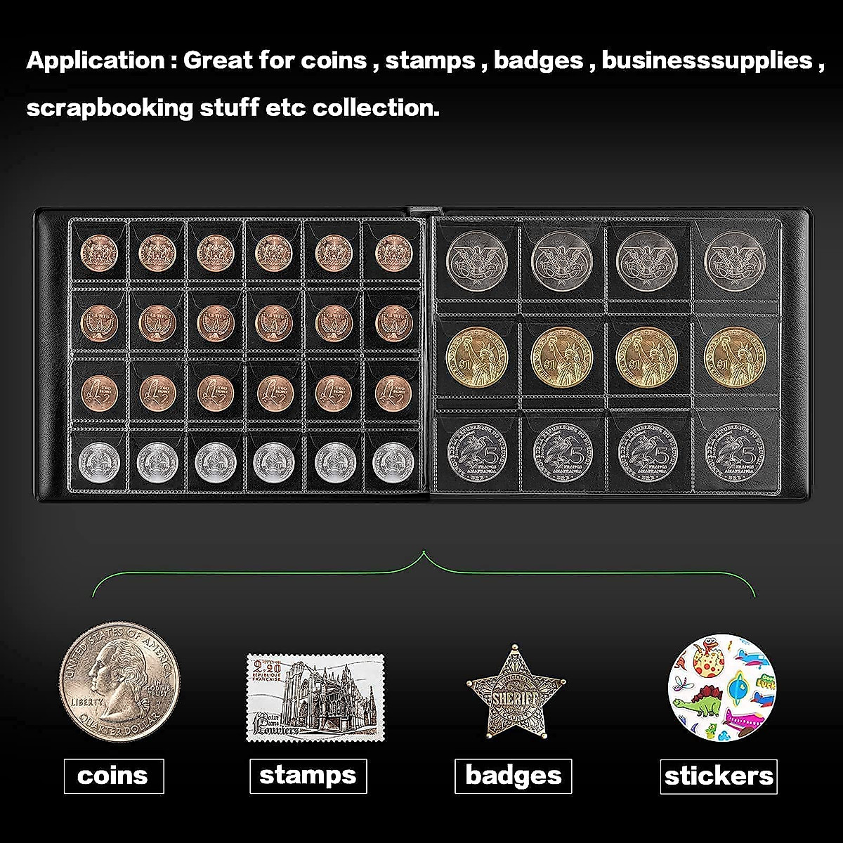 Coin Collection Supplies Book Holder for Collectors, Coins Collecting Album for 20 25 27 30 38 46mm. Coin Storage Display Organizer Case for Money Currency, Penny, Bill Commemorative