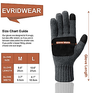 Evridwear Mens Winter Warm Gloves,Wool Knitted Thermal Anti-Slip Touchscreen Glove with 3M Thinsulate Insulated Lining for Cold WeatherLight Work(Grey,L)