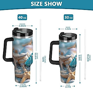 FRCSDIY Seaside Shells Insulated Tumbler with Handle and Straw Lid,40oz Leakproof Stainless Steel Cup BPA-Free Water Bottle