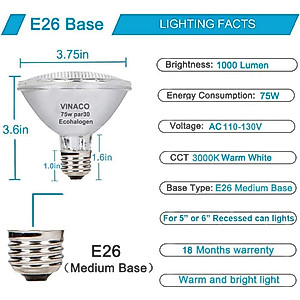 Par30 Short Neck, 6pcs PAR30 75W 120V Halogen Light Bulbs, Dimmable. Premium Quality for Long Lasting Life, E26 Base, 3000K Warm White, par30 Flood Light Great for Accent Lighting, Tracking Light
