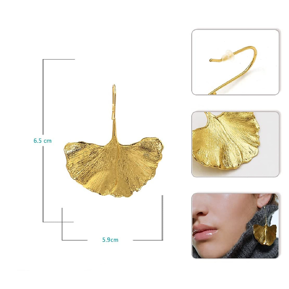 Ginkgo Leaf Earrings for Women, Cute Leaf Plant Earrings for Womens, Gold Flower Petal Dangle Earrings Hypoallergenic, Golden Flower Floral Leaf Statement Drop Earrings, Fall Leaf Bohemian Earrings