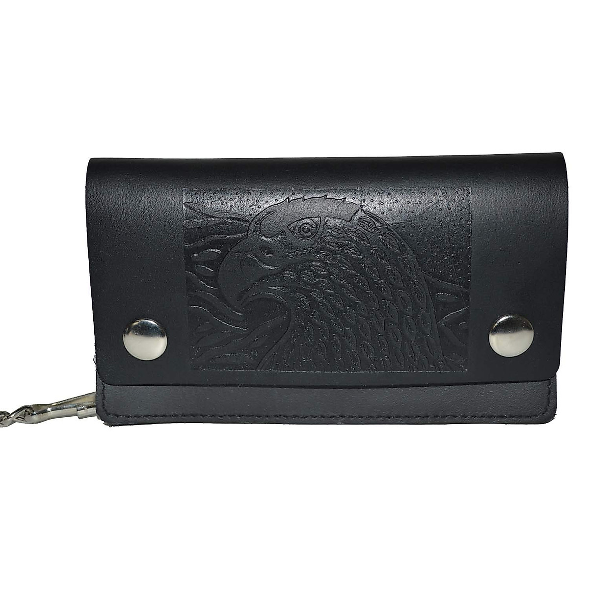 Leatherboss Genuine Leather Men Trifold Eagle Biker Chain Wallet Credit Card Holder for Motorcycle Bikers Truckers