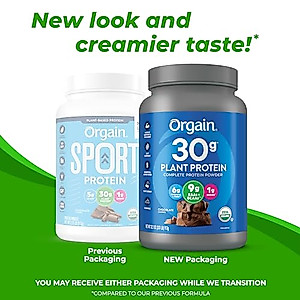 Orgain Organic 30g Vegan Protein Powder, Chocolate 9g EAAs + BCAAs, Plant Protein, 6g Prebiotic + Fiber, 1g Sugar, Pre-Workout, Muscle Support + Recovery - 2.01lb (Packaging May Vary)