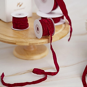 HUIHUANG Red Velvet Ribbon 3/8" Crushed Velvet Ribbon for Christmas Tree Ornaments, Gift Wrapping, Wreath Decoration, Invitations, Holiday Home Decor, Bows -10 Yards