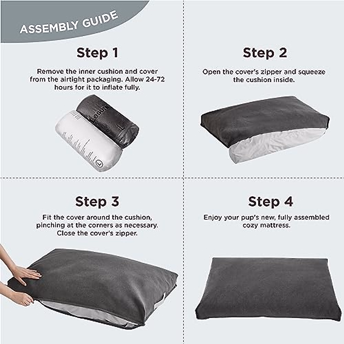 Lesure Dog Bed for Crate - Shredded Chopped Foam Dog Mat for Large Dogs, Pet Mattress with Waterproof Washable Faux Linen Cover, Grey