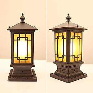 SZHANG Chinese Style Outdoor Waterproof IP65 Courtyard Lighting Fixtures Terrace Lights Gate Pillar Lights Creativity Fences Home Landscape Garden Outdoor Villa Pillar Lights Mains Wiring Type