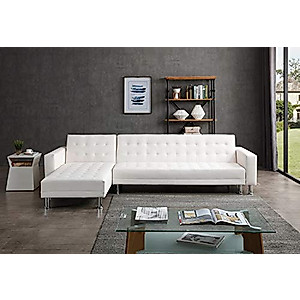 Greatime Faux Leather Reversible Sleeper Sofa & Chaise/Leatherette Convertible Section Sofa